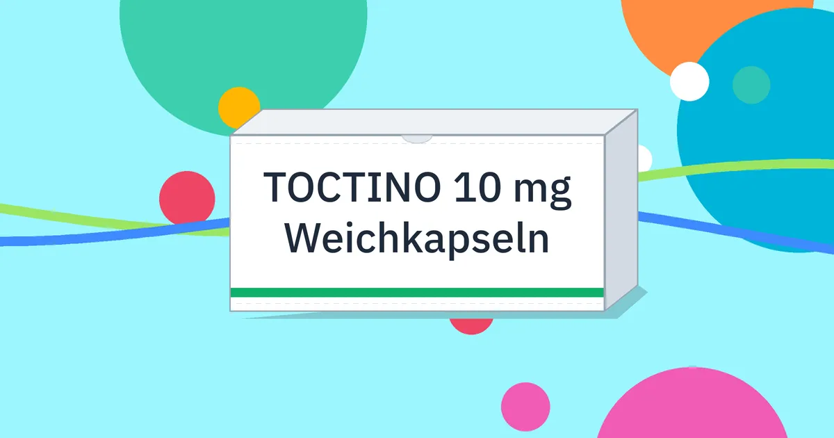 Symbolbild: Packung mit der Aufschrift TOCTINO 10 mg Weichkapseln (PZN 06846011) – Verfügbarkeit und Bezug in Apotheken in Frankfurt am Main