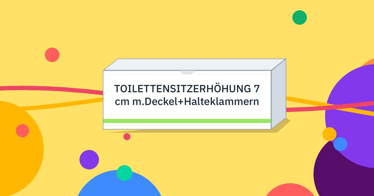 Symbolbild: Packung mit der Aufschrift TOILETTENSITZERHÖHUNG 7 cm m.Deckel+Halteklammern (PZN 03901844) – Verfügbarkeit und Bezug in Apotheken in Frankfurt am Main