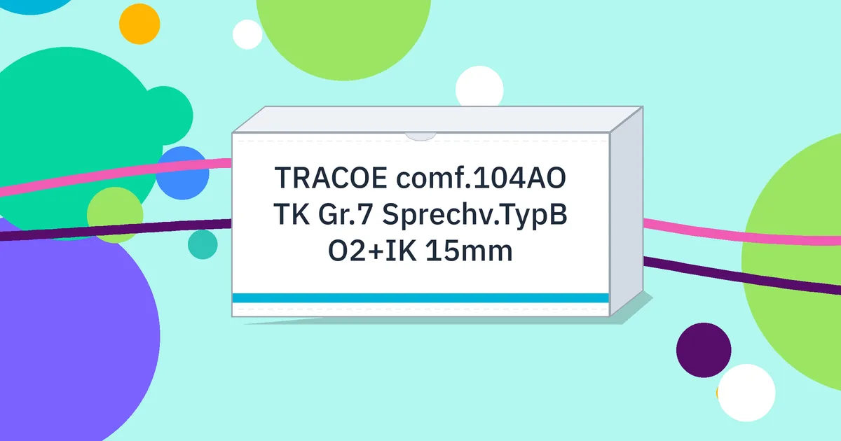Symbolbild: Packung mit der Aufschrift TRACOE comf.104AO TK Gr.7 Sprechv.TypB O2+IK 15mm (PZN 18232679) – Verfügbarkeit und Bezug in Apotheken in Frankfurt am Main