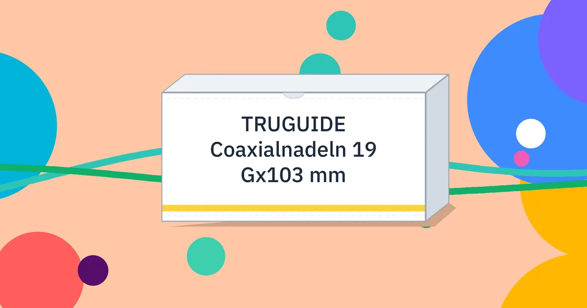 Symbolbild: Packung mit der Aufschrift TRUGUIDE Coaxialnadeln 19 Gx103 mm (PZN 03406240) – Verfügbarkeit und Bezug in Apotheken in Frankfurt am Main