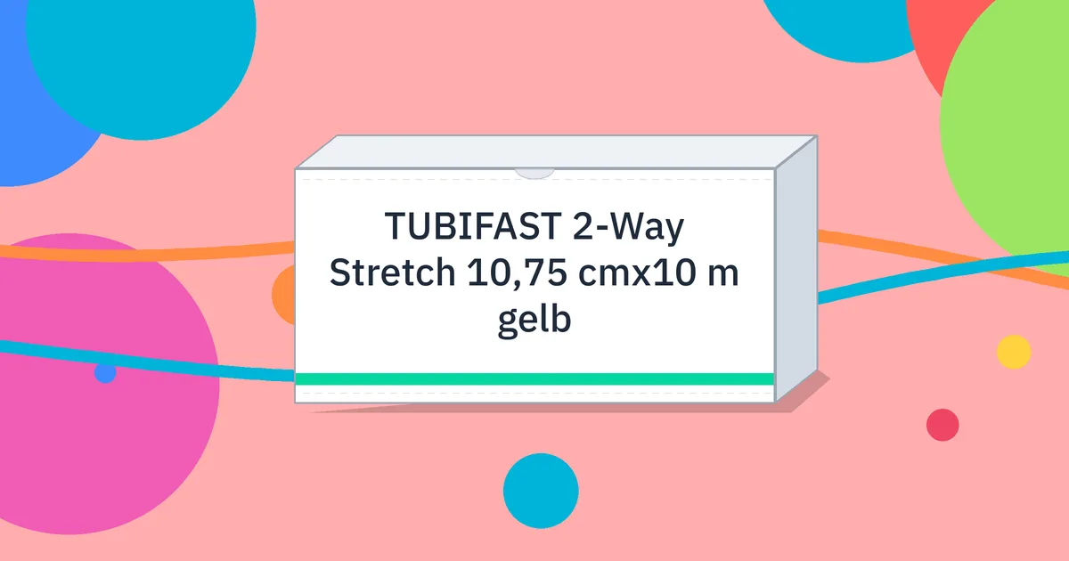 Symbolbild: Packung mit der Aufschrift TUBIFAST 2-Way Stretch 10,75 cmx10 m gelb (PZN 07089279) – Verfügbarkeit und Bezug in Apotheken in Frankfurt am Main