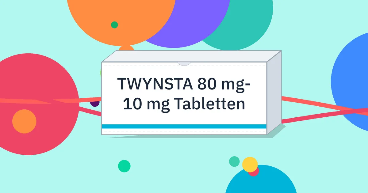 Symbolbild: Packung mit der Aufschrift TWYNSTA 80 mg-10 mg Tabletten (PZN 10101676) – Verfügbarkeit und Bezug in Apotheken in Frankfurt am Main
