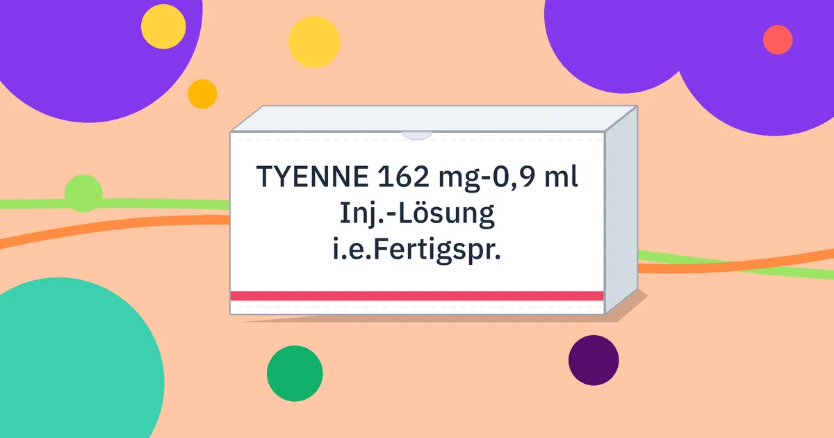 Symbolbild: Packung mit der Aufschrift TYENNE 162 mg-0,9 ml Inj.-Lösung i.e.Fertigspr. (PZN 19822880) – Verfügbarkeit und Bezug in Apotheken in Frankfurt am Main