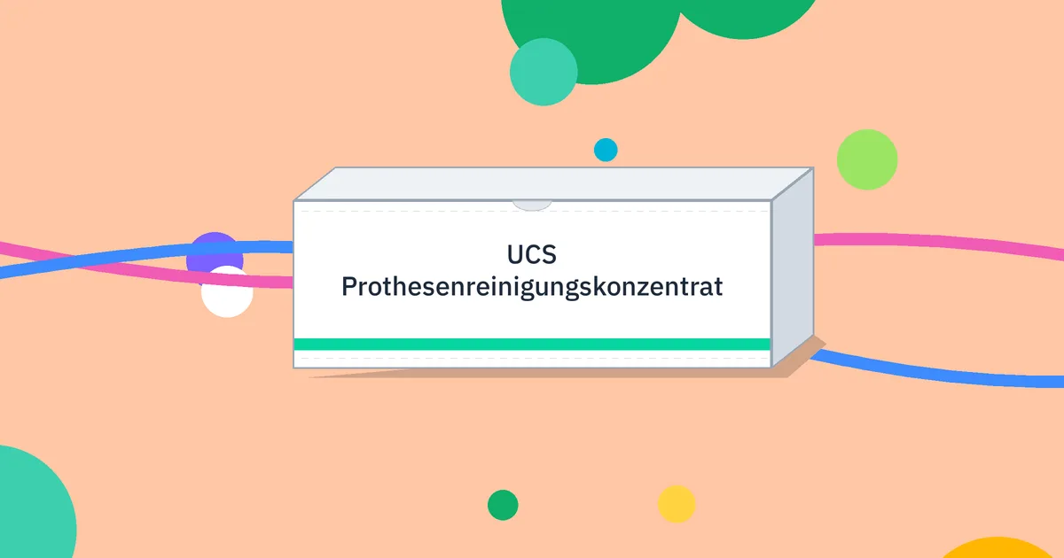Symbolbild: Packung mit der Aufschrift UCS Prothesenreinigungskonzentrat (PZN 02106961) – Verfügbarkeit und Bezug in Apotheken in Frankfurt am Main