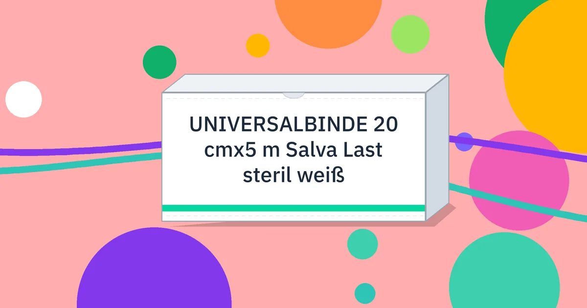 Symbolbild: Packung mit der Aufschrift UNIVERSALBINDE 20 cmx5 m Salva Last steril weiß (PZN 17152553) – Verfügbarkeit und Bezug in Apotheken in Frankfurt am Main