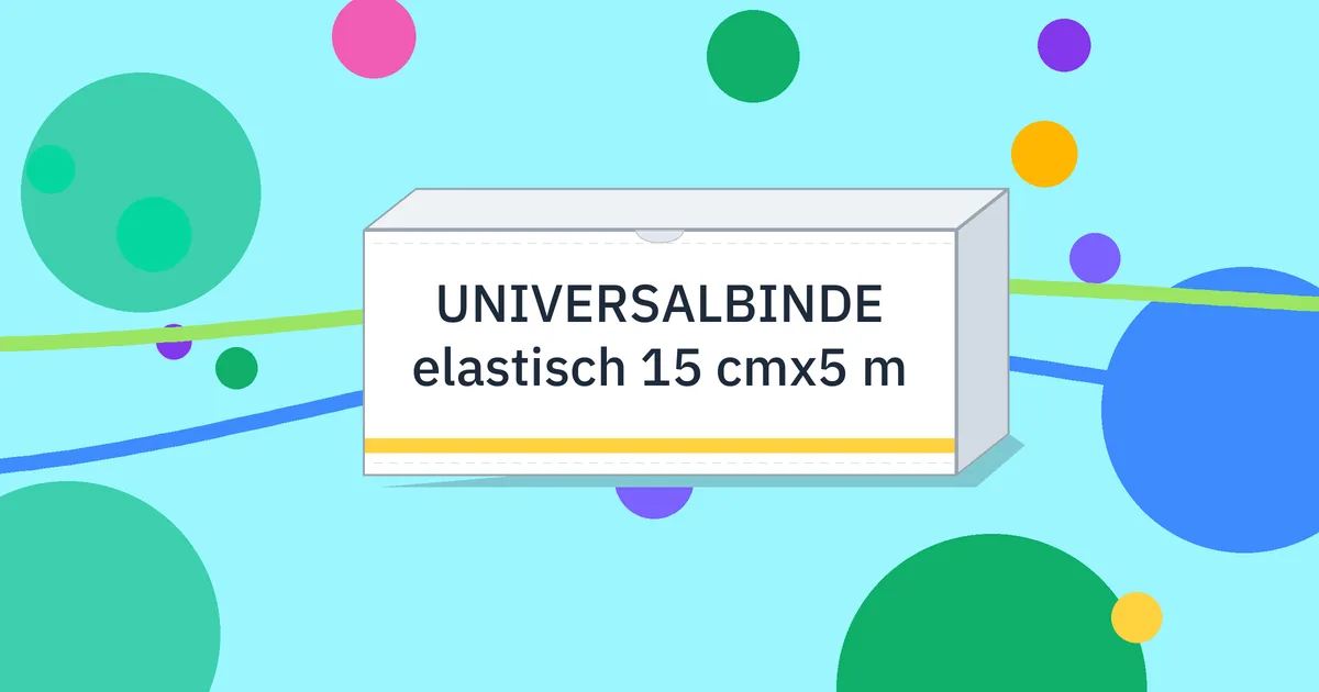 Symbolbild: Packung mit der Aufschrift UNIVERSALBINDE elastisch 15 cmx5 m (PZN 07200096) – Verfügbarkeit und Bezug in Apotheken in Frankfurt am Main