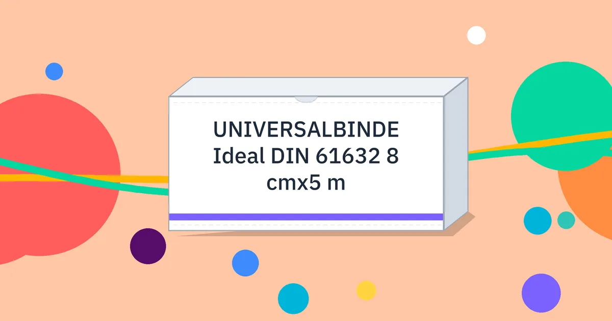 Symbolbild: Packung mit der Aufschrift UNIVERSALBINDE Ideal DIN 61632 8 cmx5 m (PZN 10351700) – Verfügbarkeit und Bezug in Apotheken in Frankfurt am Main