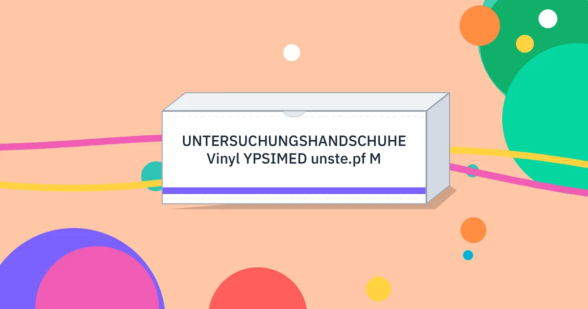 Symbolbild: Packung mit der Aufschrift UNTERSUCHUNGSHANDSCHUHE Vinyl YPSIMED unste.pf M (PZN 16661531) – Verfügbarkeit und Bezug in Apotheken in Frankfurt am Main