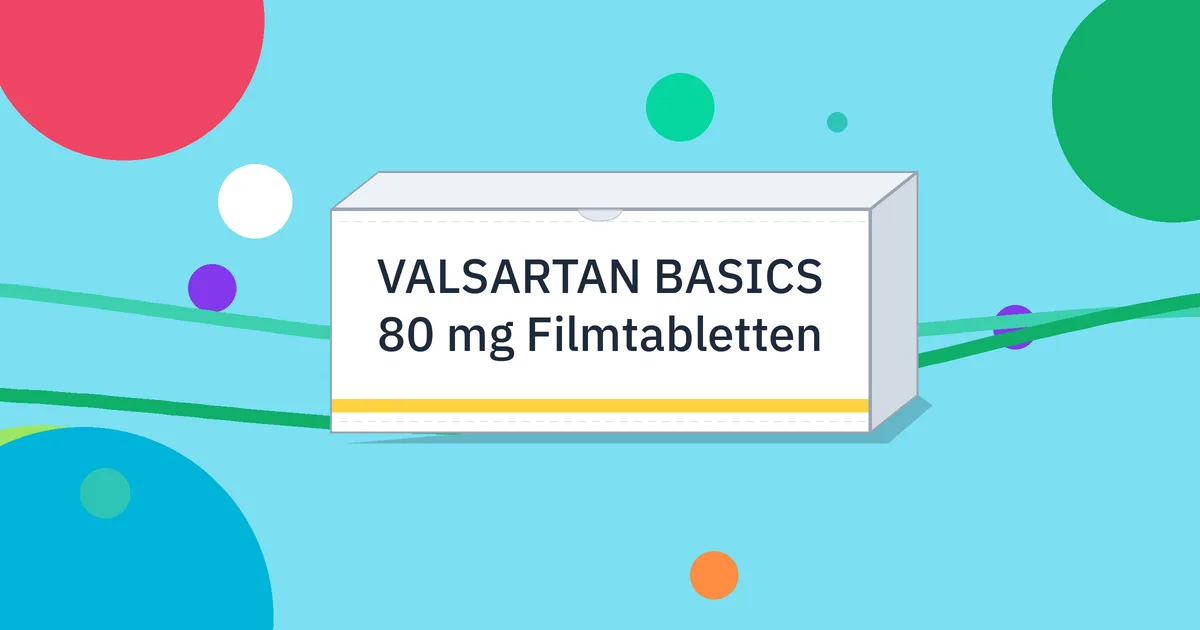 Symbolbild: Packung mit der Aufschrift VALSARTAN BASICS 80 mg Filmtabletten (PZN 07762150) – Verfügbarkeit und Bezug in Apotheken in Frankfurt am Main