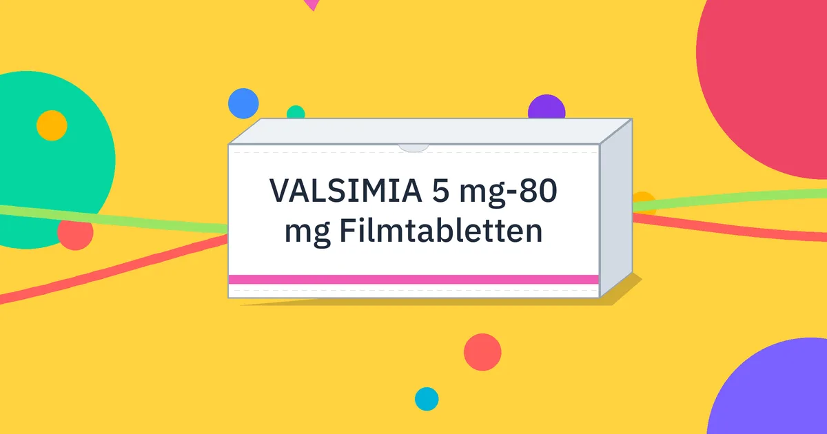 Symbolbild: Packung mit der Aufschrift VALSIMIA 5 mg-80 mg Filmtabletten (PZN 15639452) – Verfügbarkeit und Bezug in Apotheken in Frankfurt am Main