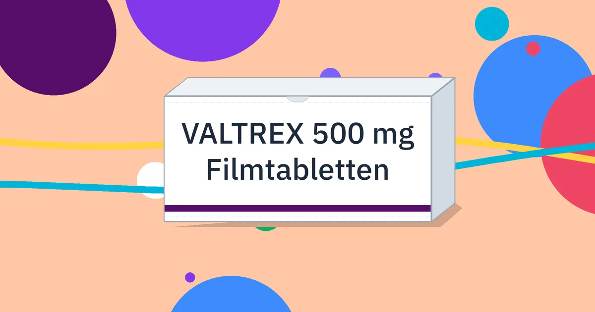 Symbolbild: Packung mit der Aufschrift VALTREX 500 mg Filmtabletten (PZN 00433710) – Verfügbarkeit und Bezug in Apotheken in Frankfurt am Main