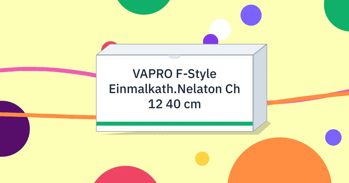 Symbolbild: Packung mit der Aufschrift VAPRO F-Style Einmalkath.Nelaton Ch 12 40 cm (PZN 19212035) – Verfügbarkeit und Bezug in Apotheken in Frankfurt am Main