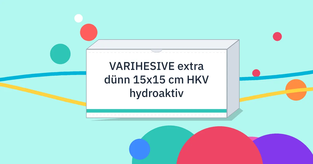 Symbolbild: Packung mit der Aufschrift VARIHESIVE extra dünn 15x15 cm HKV hydroaktiv (PZN 18123855) – Verfügbarkeit und Bezug in Apotheken in Frankfurt am Main