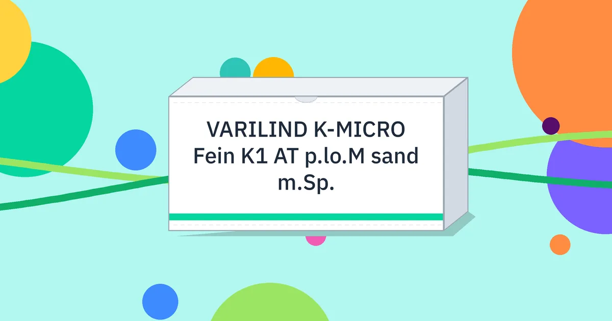 Symbolbild: Packung mit der Aufschrift VARILIND K-MICRO Fein K1 AT p.lo.M sand m.Sp. (PZN 20551699) – Verfügbarkeit und Bezug in Apotheken in Frankfurt am Main