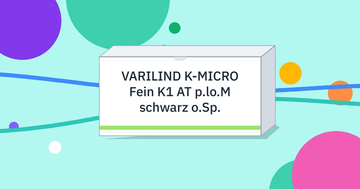 Symbolbild: Packung mit der Aufschrift VARILIND K-MICRO Fein K1 AT p.lo.M schwarz o.Sp. (PZN 20552687) – Verfügbarkeit und Bezug in Apotheken in Frankfurt am Main