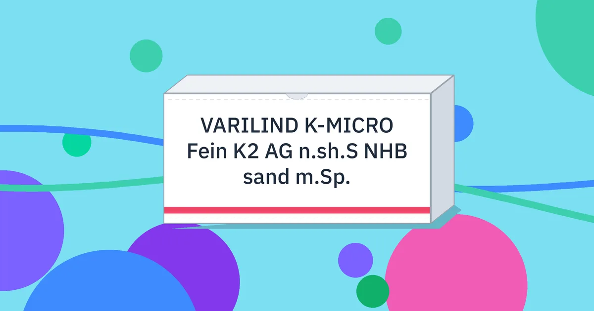Symbolbild: Packung mit der Aufschrift VARILIND K-MICRO Fein K2 AG n.sh.S NHB sand m.Sp. (PZN 20555734) – Verfügbarkeit und Bezug in Apotheken in Frankfurt am Main