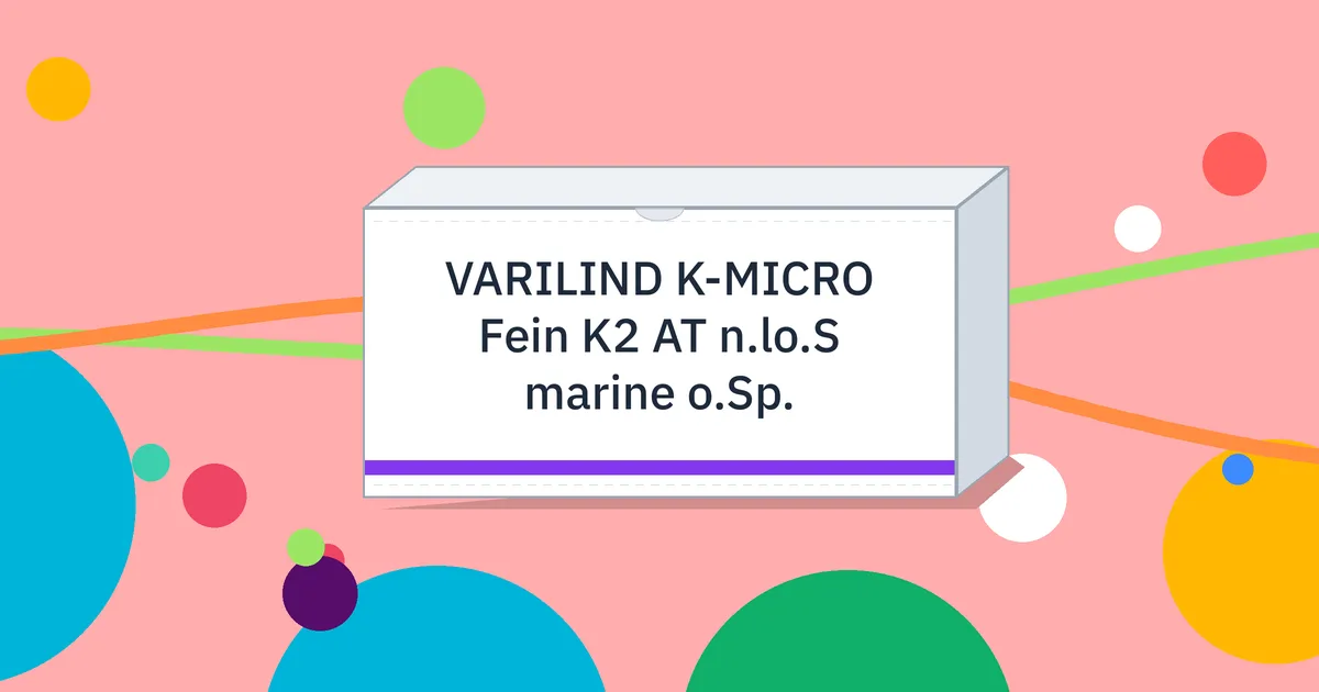 Symbolbild: Packung mit der Aufschrift VARILIND K-MICRO Fein K2 AT n.lo.S marine o.Sp. (PZN 20553511) – Verfügbarkeit und Bezug in Apotheken in Frankfurt am Main