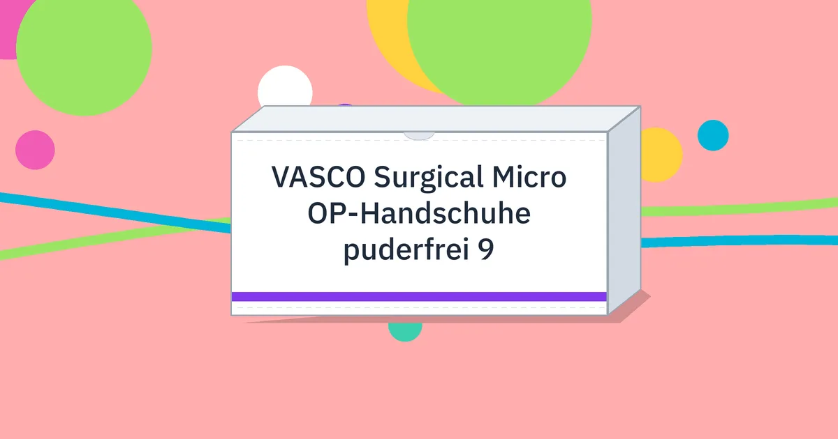 Symbolbild: Packung mit der Aufschrift VASCO Surgical Micro OP-Handschuhe puderfrei 9 (PZN 11596616) – Verfügbarkeit und Bezug in Apotheken in Frankfurt am Main