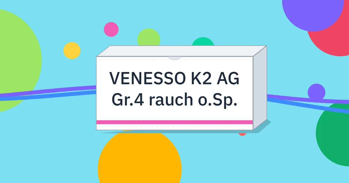 Symbolbild: Packung mit der Aufschrift VENESSO K2 AG Gr.4 rauch o.Sp. (PZN 03278960) – Verfügbarkeit und Bezug in Apotheken in Frankfurt am Main