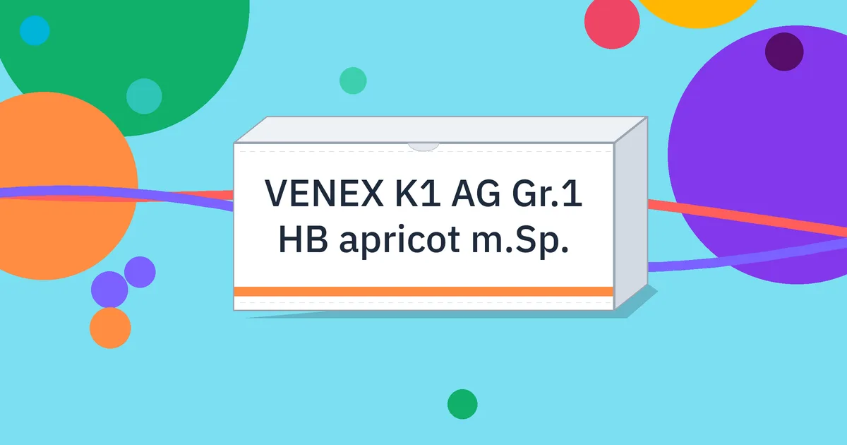 Symbolbild: Packung mit der Aufschrift VENEX K1 AG Gr.1 HB apricot m.Sp. (PZN 03191199) – Verfügbarkeit und Bezug in Apotheken in Frankfurt am Main