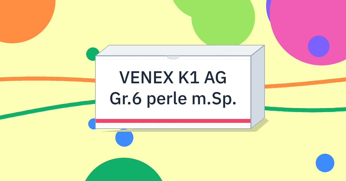 Symbolbild: Packung mit der Aufschrift VENEX K1 AG Gr.6 perle m.Sp. (PZN 03186910) – Verfügbarkeit und Bezug in Apotheken in Frankfurt am Main