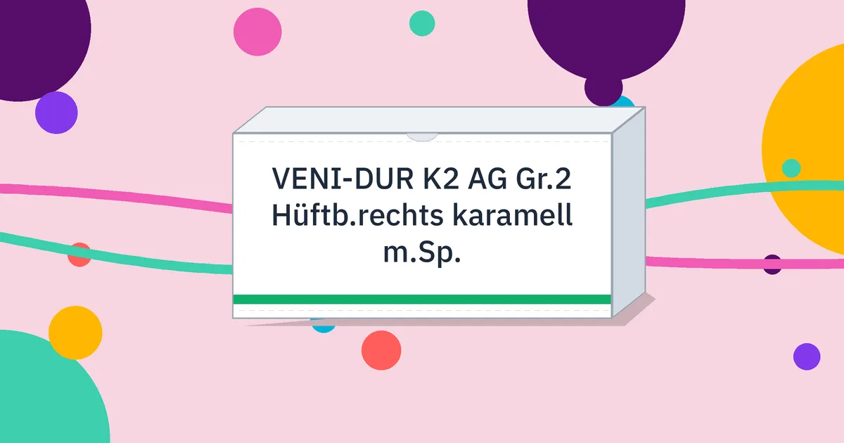 Symbolbild: Packung mit der Aufschrift VENI-DUR K2 AG Gr.2 Hüftb.rechts karamell m.Sp. (PZN 13760356) – Verfügbarkeit und Bezug in Apotheken in Frankfurt am Main
