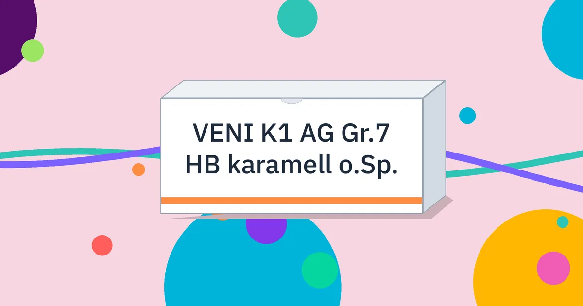 Symbolbild: Packung mit der Aufschrift VENI K1 AG Gr.7 HB karamell o.Sp. (PZN 13756509) – Verfügbarkeit und Bezug in Apotheken in Frankfurt am Main