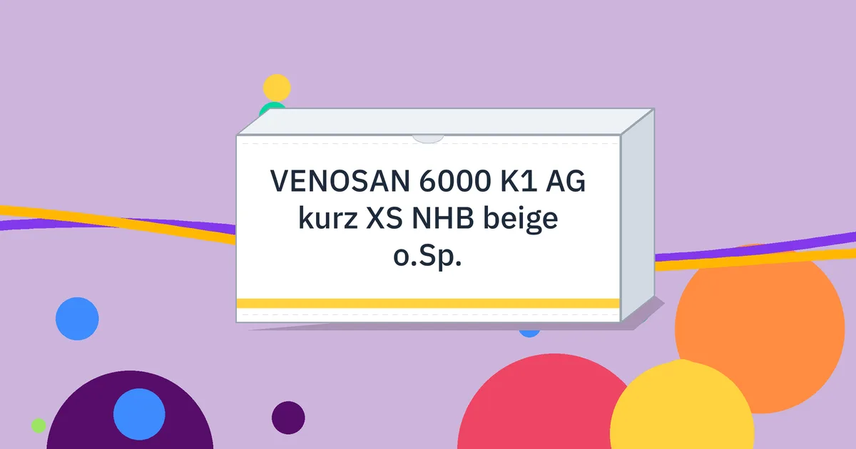 Symbolbild: Packung mit der Aufschrift VENOSAN 6000 K1 AG kurz XS NHB beige o.Sp. (PZN 17171467) – Verfügbarkeit und Bezug in Apotheken in Frankfurt am Main