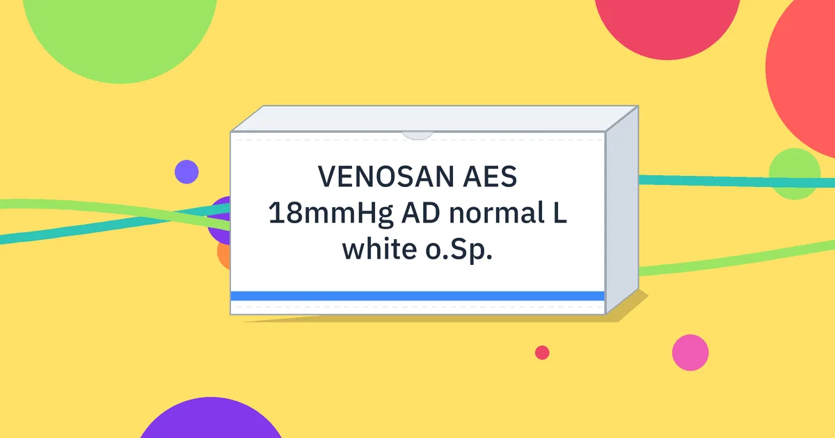 Symbolbild: Packung mit der Aufschrift VENOSAN AES 18mmHg AD normal L white o.Sp. (PZN 15323134) – Verfügbarkeit und Bezug in Apotheken in Frankfurt am Main
