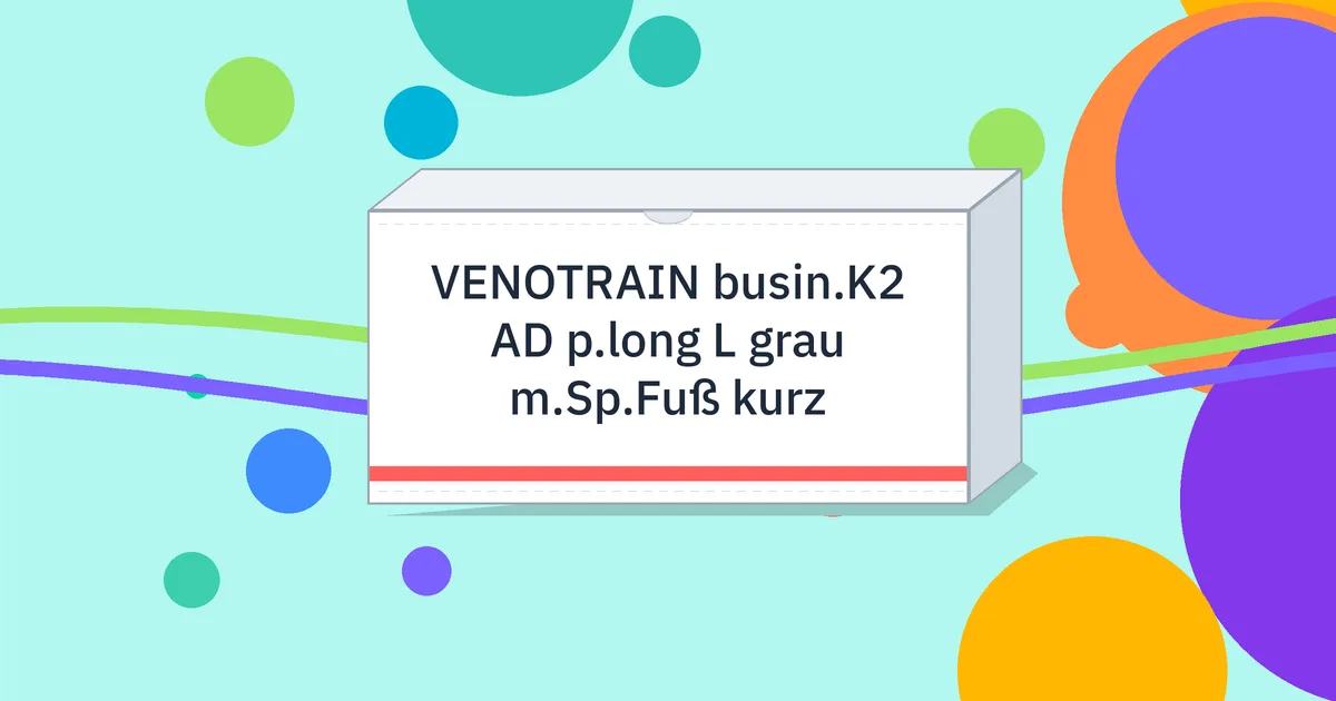 Symbolbild: Packung mit der Aufschrift VENOTRAIN busin.K2 AD p.long L grau m.Sp.Fuß kurz (PZN 19057706) – Verfügbarkeit und Bezug in Apotheken in Frankfurt am Main