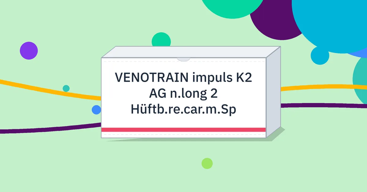 Symbolbild: Packung mit der Aufschrift VENOTRAIN impuls K2 AG n.long 2 Hüftb.re.car.m.Sp (PZN 10292707) – Verfügbarkeit und Bezug in Apotheken in Frankfurt am Main