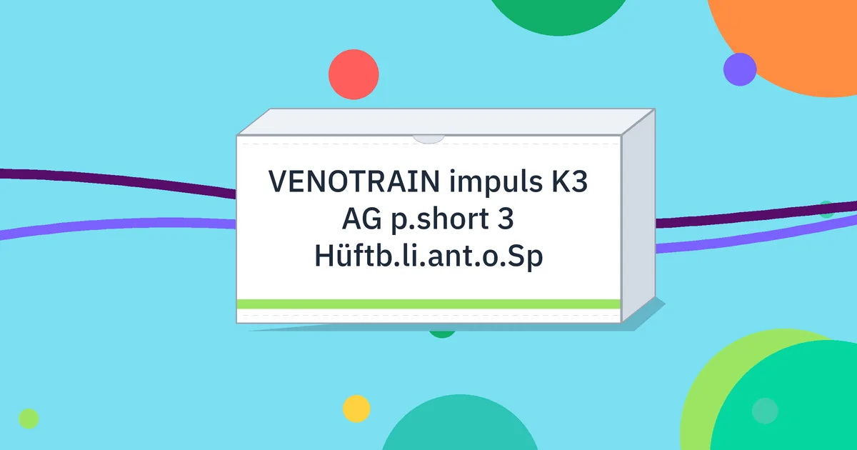 Symbolbild: Packung mit der Aufschrift VENOTRAIN impuls K3 AG p.short 3 Hüftb.li.ant.o.Sp (PZN 15220925) – Verfügbarkeit und Bezug in Apotheken in Frankfurt am Main