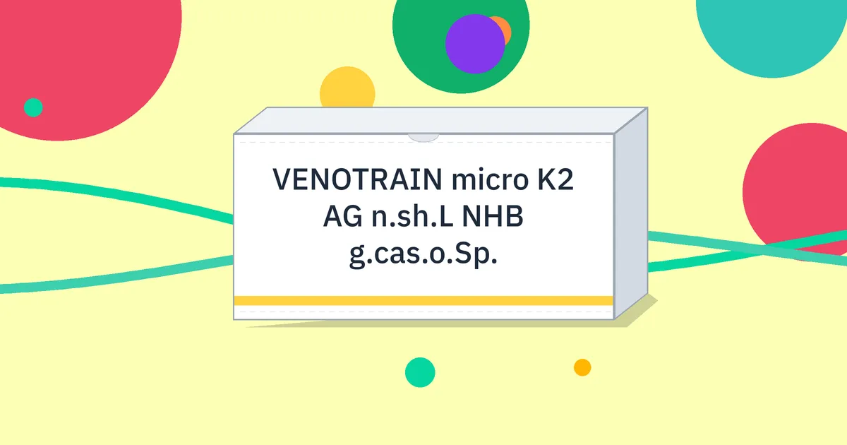 Symbolbild: Packung mit der Aufschrift VENOTRAIN micro K2 AG n.sh.L NHB g.cas.o.Sp. (PZN 20759419) – Verfügbarkeit und Bezug in Apotheken in Frankfurt am Main
