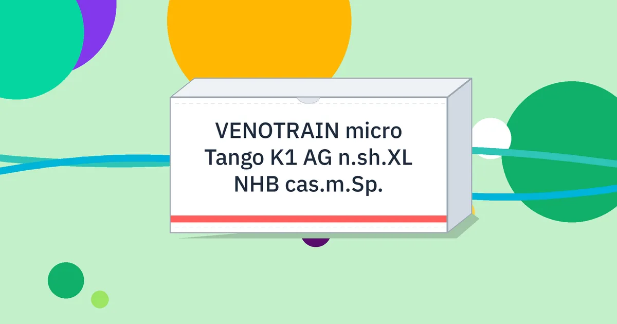 Symbolbild: Packung mit der Aufschrift VENOTRAIN micro Tango K1 AG n.sh.XL NHB cas.m.Sp. (PZN 20764745) – Verfügbarkeit und Bezug in Apotheken in Frankfurt am Main