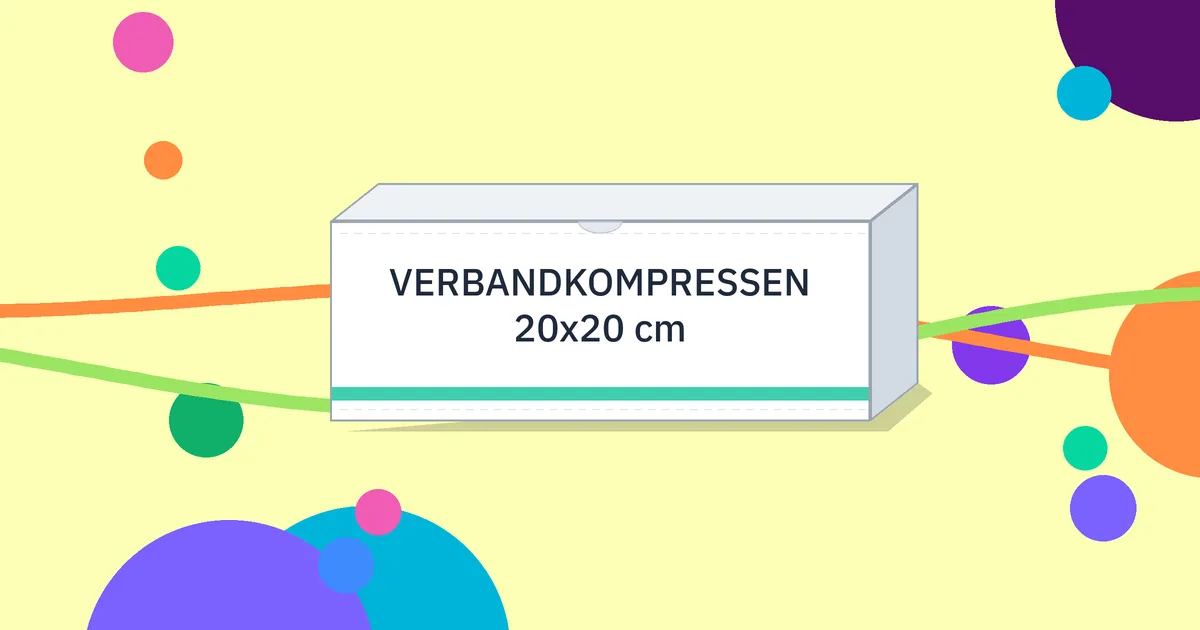 Symbolbild: Packung mit der Aufschrift VERBANDKOMPRESSEN 20x20 cm (PZN 07200297) – Verfügbarkeit und Bezug in Apotheken in Frankfurt am Main