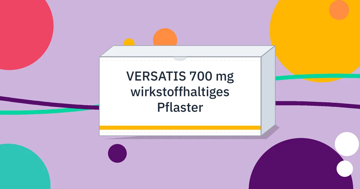 Symbolbild: Packung mit der Aufschrift VERSATIS 700 mg wirkstoffhaltiges Pflaster (PZN 14415354) – Verfügbarkeit und Bezug in Apotheken in Frankfurt am Main