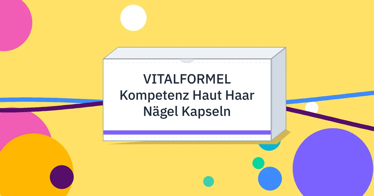 Symbolbild: Packung mit der Aufschrift VITALFORMEL Kompetenz Haut Haar Nägel Kapseln (PZN 06798111) – Verfügbarkeit und Bezug in Apotheken in Frankfurt am Main