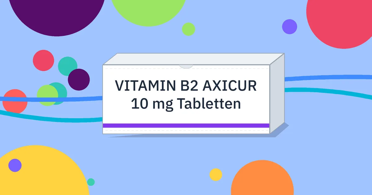 Symbolbild: Packung mit der Aufschrift VITAMIN B2 AXICUR 10 mg Tabletten (PZN 17259529) – Verfügbarkeit und Bezug in Apotheken in Frankfurt am Main