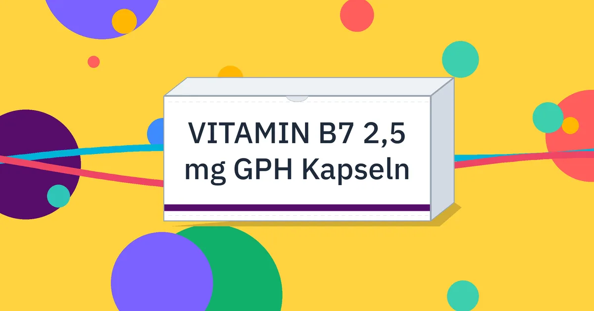 Symbolbild: Packung mit der Aufschrift VITAMIN B7 2,5 mg GPH Kapseln (PZN 09786812) – Verfügbarkeit und Bezug in Apotheken in Frankfurt am Main