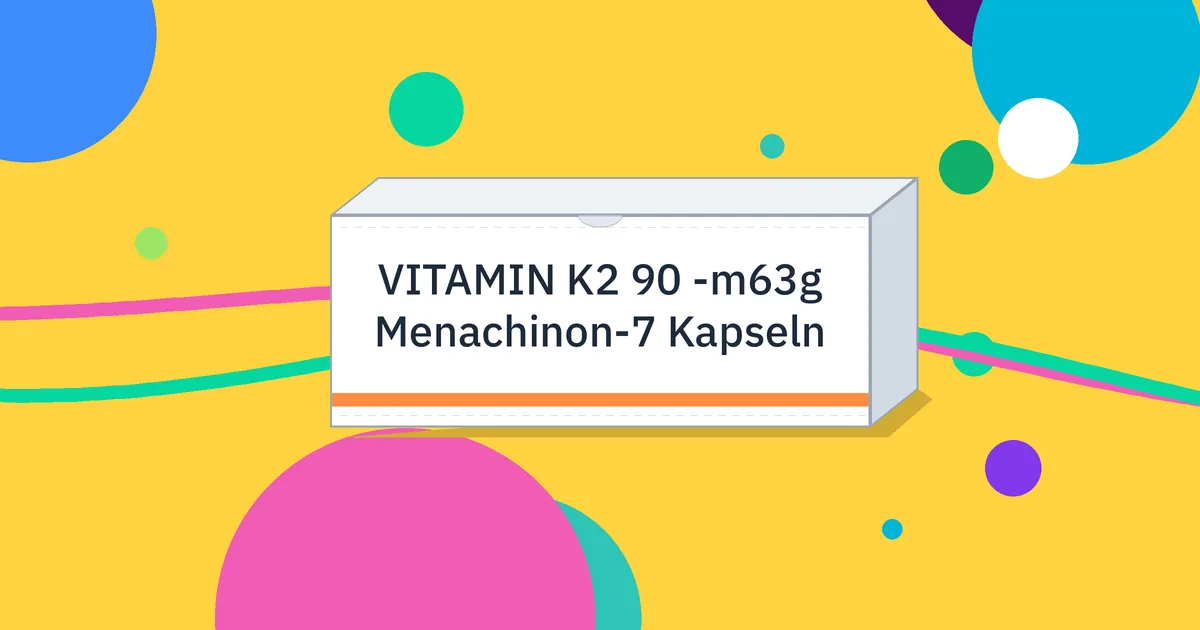 Symbolbild: Packung mit der Aufschrift VITAMIN K2 90 -m63g Menachinon-7 Kapseln (PZN 17966095) – Verfügbarkeit und Bezug in Apotheken in Frankfurt am Main