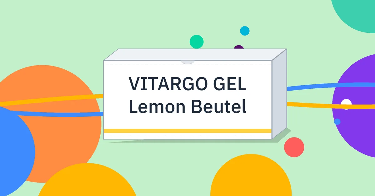 Symbolbild: Packung mit der Aufschrift VITARGO GEL Lemon Beutel (PZN 11322617) – Verfügbarkeit und Bezug in Apotheken in Frankfurt am Main