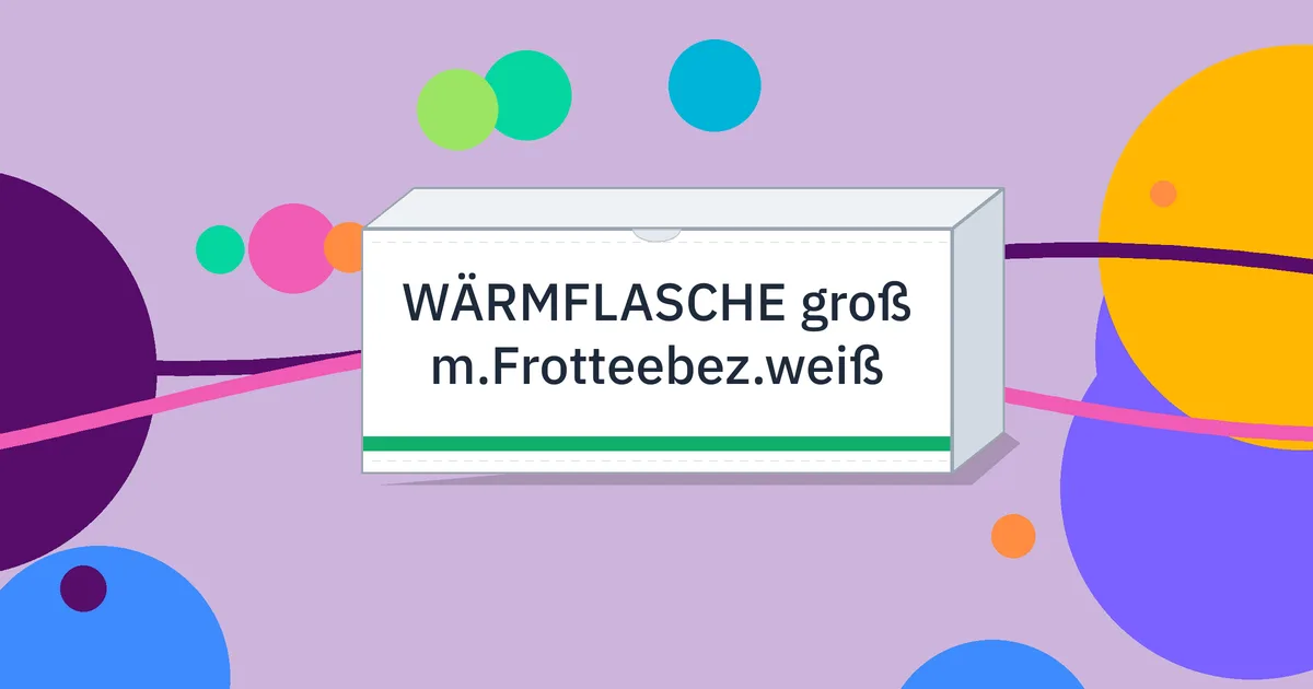 Symbolbild: Packung mit der Aufschrift WÄRMFLASCHE groß m.Frotteebez.weiß (PZN 06344692) – Verfügbarkeit und Bezug in Apotheken in Frankfurt am Main