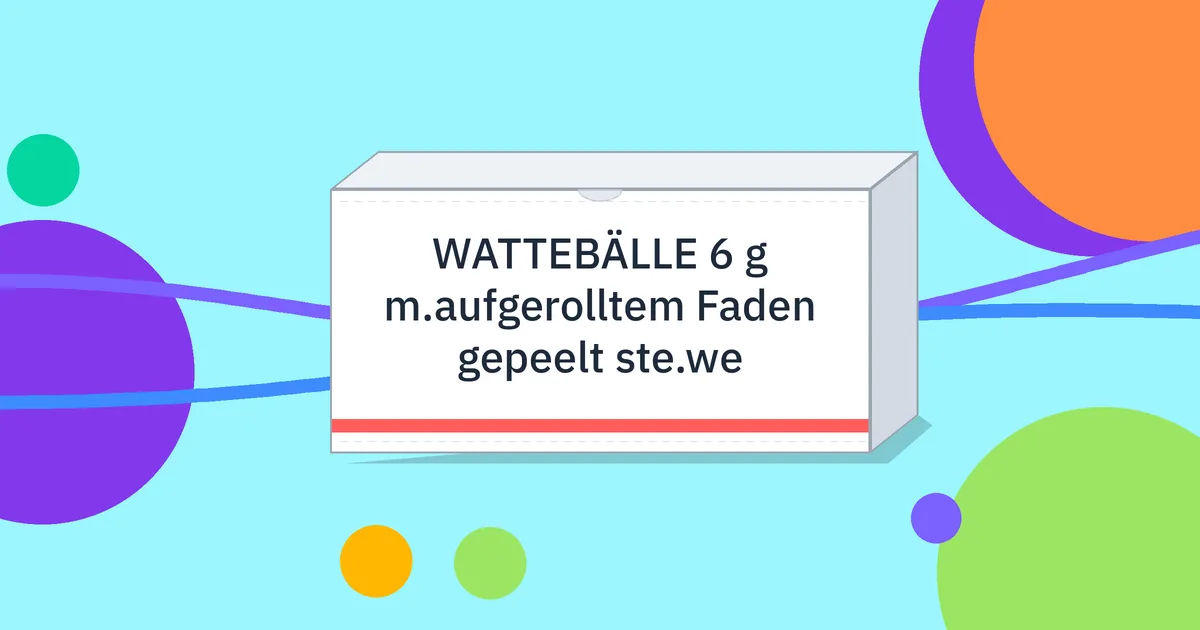 Symbolbild: Packung mit der Aufschrift WATTEBÄLLE 6 g m.aufgerolltem Faden gepeelt ste.we (PZN 17152671) – Verfügbarkeit und Bezug in Apotheken in Frankfurt am Main