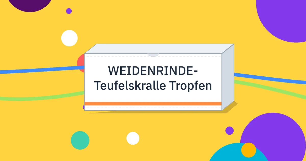 Symbolbild: Packung mit der Aufschrift WEIDENRINDE-Teufelskralle Tropfen (PZN 18396777) – Verfügbarkeit und Bezug in Apotheken in Frankfurt am Main