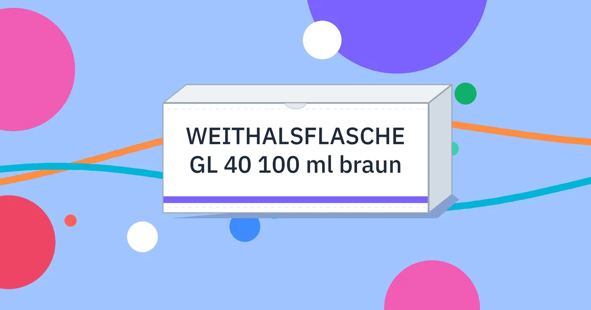 Symbolbild: Packung mit der Aufschrift WEITHALSFLASCHE GL 40 100 ml braun (PZN 18014698) – Verfügbarkeit und Bezug in Apotheken in Frankfurt am Main