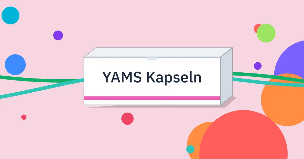 Symbolbild: Packung mit der Aufschrift YAMS Kapseln (PZN 00692819) – Verfügbarkeit und Bezug in Apotheken in Frankfurt am Main