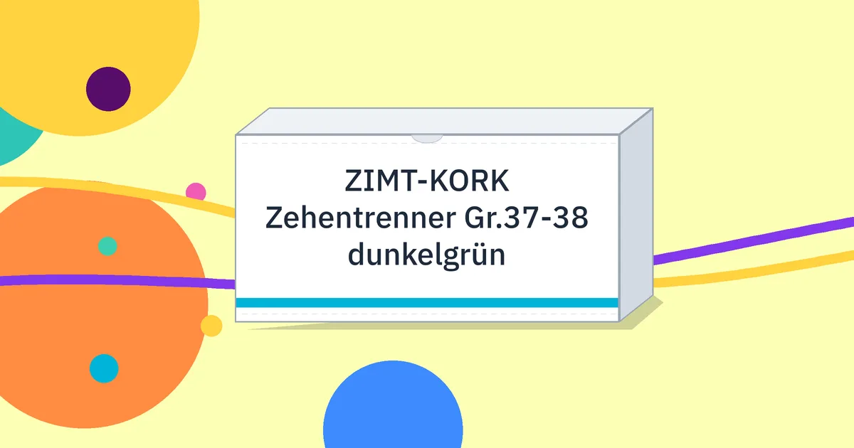 Symbolbild: Packung mit der Aufschrift ZIMT-KORK Zehentrenner Gr.37-38 dunkelgrün (PZN 19265824) – Verfügbarkeit und Bezug in Apotheken in Frankfurt am Main