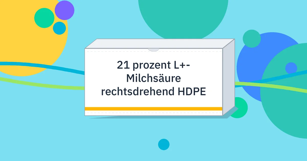 Symbolbild: Packung mit der Aufschrift 21 prozent L+-Milchsäure rechtsdrehend HDPE (PZN 19362906) – Verfügbarkeit und Bezug in Apotheken in Frankfurt am Main