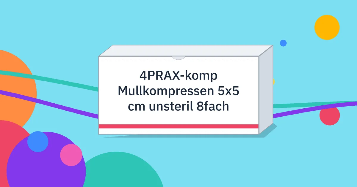Symbolbild: Packung mit der Aufschrift 4PRAX-komp Mullkompressen 5x5 cm unsteril 8fach (PZN 20229667) – Verfügbarkeit und Bezug in Apotheken in Frankfurt am Main