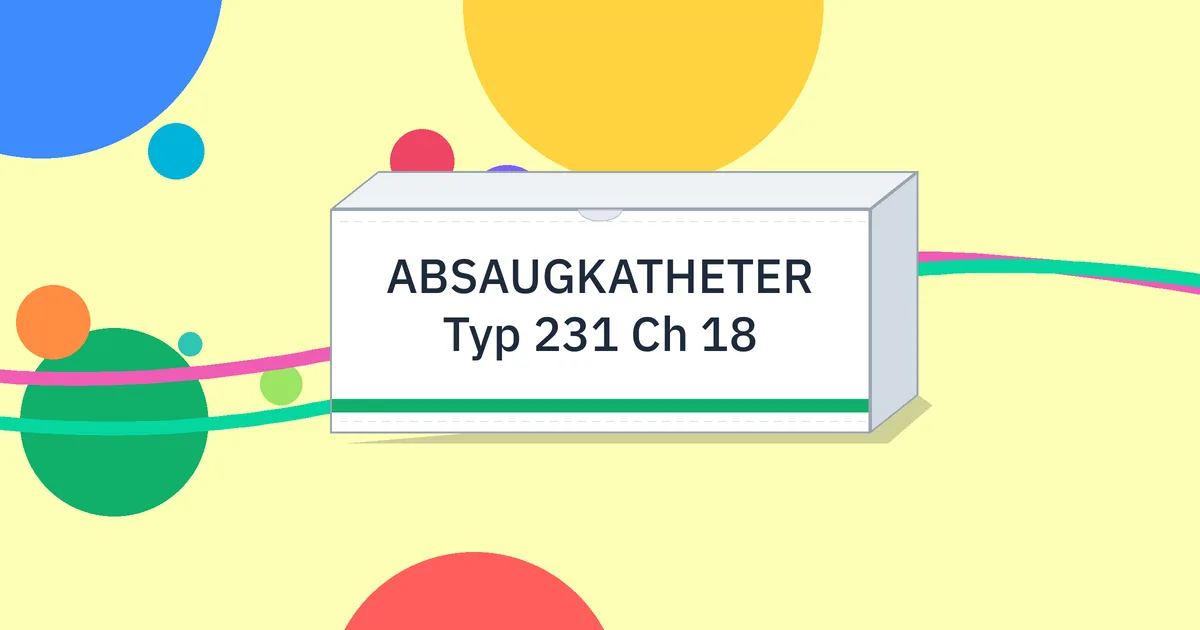 Symbolbild: Packung mit der Aufschrift ABSAUGKATHETER Typ 231 Ch 18 (PZN 07489180) – Verfügbarkeit und Bezug in Apotheken in Frankfurt am Main
